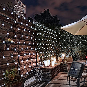 echosari Solar Powered 120 LED Net Mesh String Lights with IP65 Waterproof & 8 Modes, 5.9Ft x 3.9Ft Dark Green Cable Fairy Icicle String Lights for Fence/Garden/Wedding Party (Cool White)