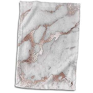 3dRose Image of Chic Gray Trendy Copper Rose Gold Marble Agate Gemstone Rock Quartz Towel, 15 x 22