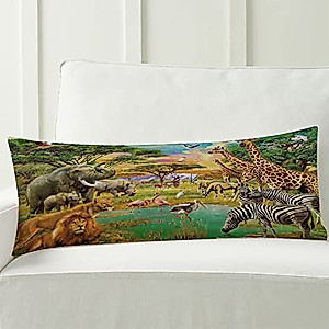 Body Pillow Cover,Africa Animal Rhino Flamingo Lion Zebra Giraffe Family Printed Long Pillow Cases Protector with Zipper Decor Soft Large Covers Cushion for Beding,Couch,Sofa,Home Gift 20"x54"