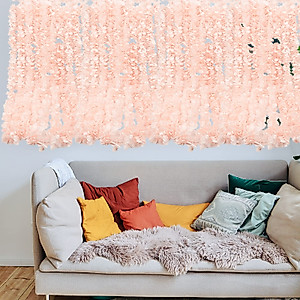 Uieke 10 Pack(Total 33Feet) Artificial Silk Wisteria Hanging Flowers Fake Vines Plants Leaf Garland for Wedding Party Garden Outdoor Greenery Office Home Wall Decor Pink