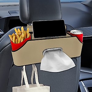 Car Headrest Backseat Organizer,Seat Back Organizer,Hook,Cup Holder,Tissue Box,Phone Holder,Storage Box,Multifunctional Storage for Car Travel Accessories(Off White)