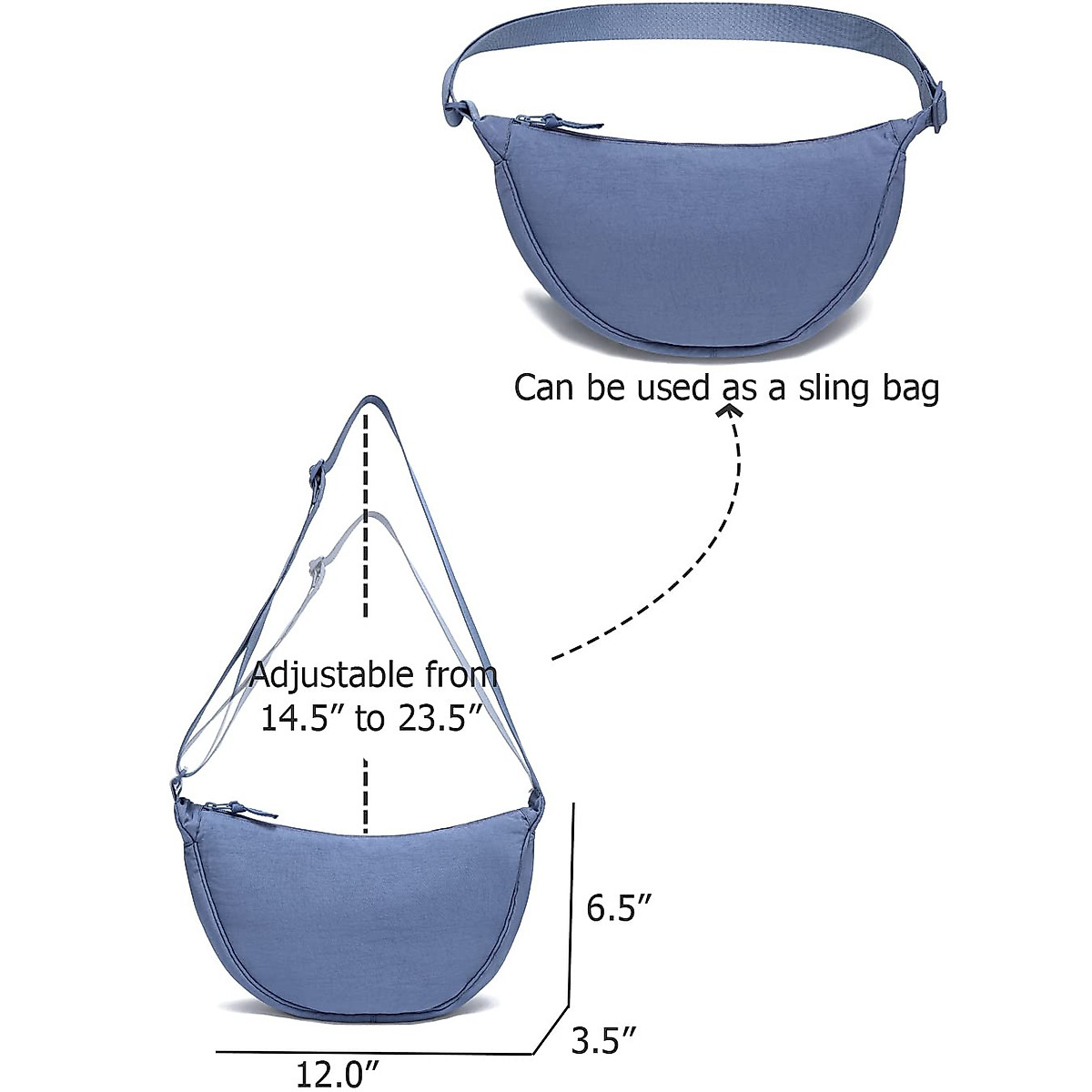 YIKOEE Crescent Bag for Women Men Small Sling Crossbody Bag with Half Moon Shape (Blue)