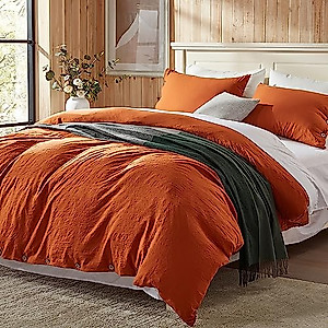 Anluoer Duvet Cover Queen Size,Burnt Orange Duvet Cover Set with Buttons Closure, Ultra Soft Washed Microfiber Bedding Comforter Cover with 2 Pillowcases for All Season(90x90 inches, 3 Pieces)