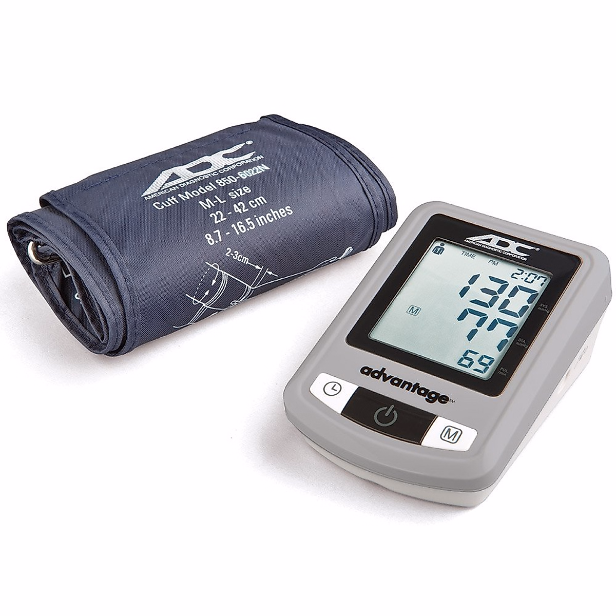 ADC 6021NSA Advantage Automatic Digital Blood Pressure Monitor with Storage Case, BHS AA Rated, Small Adult Navy Upper-Arm BP Cuff, 8" x 5" x 4"