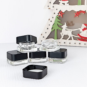 100 Pcs 7g/7ml Mini Square Clear Concentrate Jars with Lids, 2023 BPA Free, Small Thick Bottom Cosmetic Sample Glass Empty Container, for Make Up, Paint, Lip Balms, Cosmetics, Ointments (1-Black)
