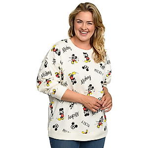 Disney Womens Plus Size Mickey Mouse Sweatshirt Fleece Pullover (Cream, 2X)