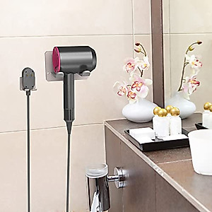 Adhesive Hair Dryer Holder Wall Mount - Adhesive Bathroom Vanity Blow Dryer Holder Organizer Compatible with Dyson Hair Dryers (Milk Tea)