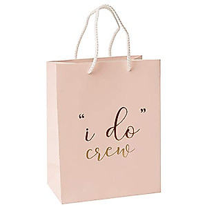 I Do Crew Gift Bags - 12 Pack Baby Pink Bridal Favor Bag 210msg with Gold Foil '"i do" Crew' Print for Bridal Party Bridal Shower Bachelorette Party Hens Party Bridesmaid Gift Bags - 9"x7"x4"
