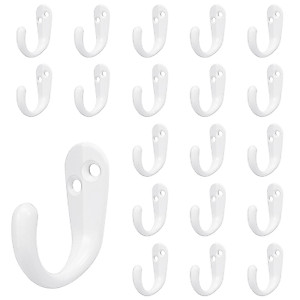 NearMoon Coat Hooks Wall Mounted - Heavy Duty Metal Single Prong Robe Hanger Rustproof Wall Hooks for Towel Hat Key Bag on Bathroom, Kitchen, Livingroom(20 Pack, White)