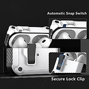 [4 in 1] AirPods Pro 2nd/1st Generation Case Cover with Cleaner kit & 3 Pairs Replacement Ear Tips with Noise Reduction Hole(S/M/L),Automatic Snap Switch Secure Case for Apple AirPods Pro 2nd/1st