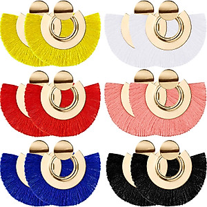 meekoo 6 Pairs Tassel Dangle Earrings Gold Hoop Fringe Earrings Bohemia Fan Shaped Earrings for Women Party and Daily Wear