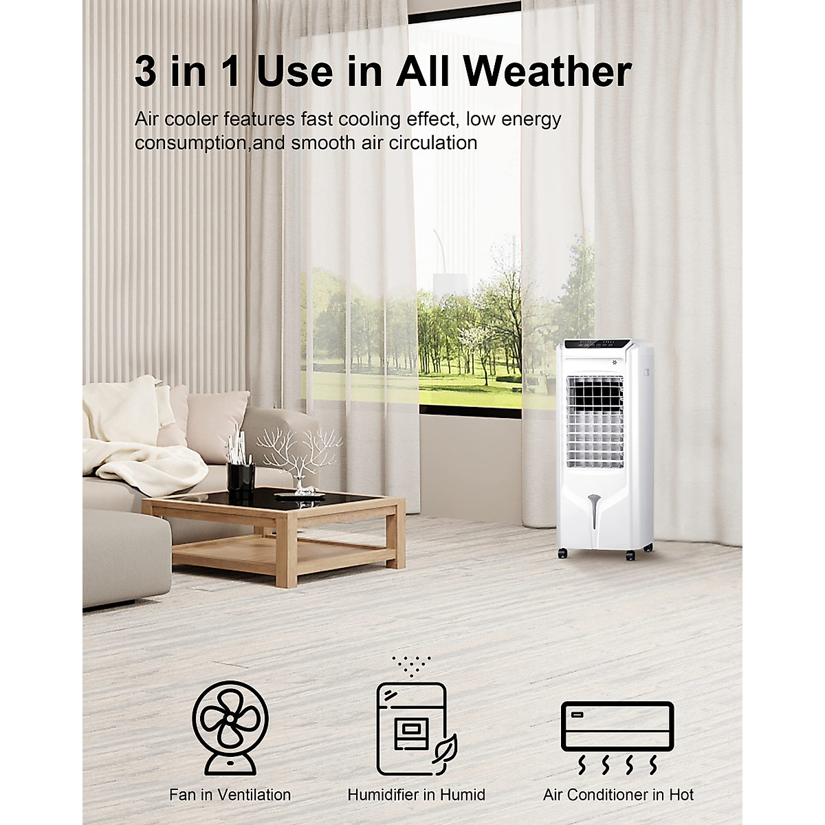 Uthfy Portable Air Conditioners, 32" Swamp Cooler Evaporative Air Cooler with 4.2 Gal Tank, Remote, 120° Oscillation Cooling Fan with 3 Speeds, 12H Timer, 3 In 1 Tower Fan thats Blow Cold Air for Room