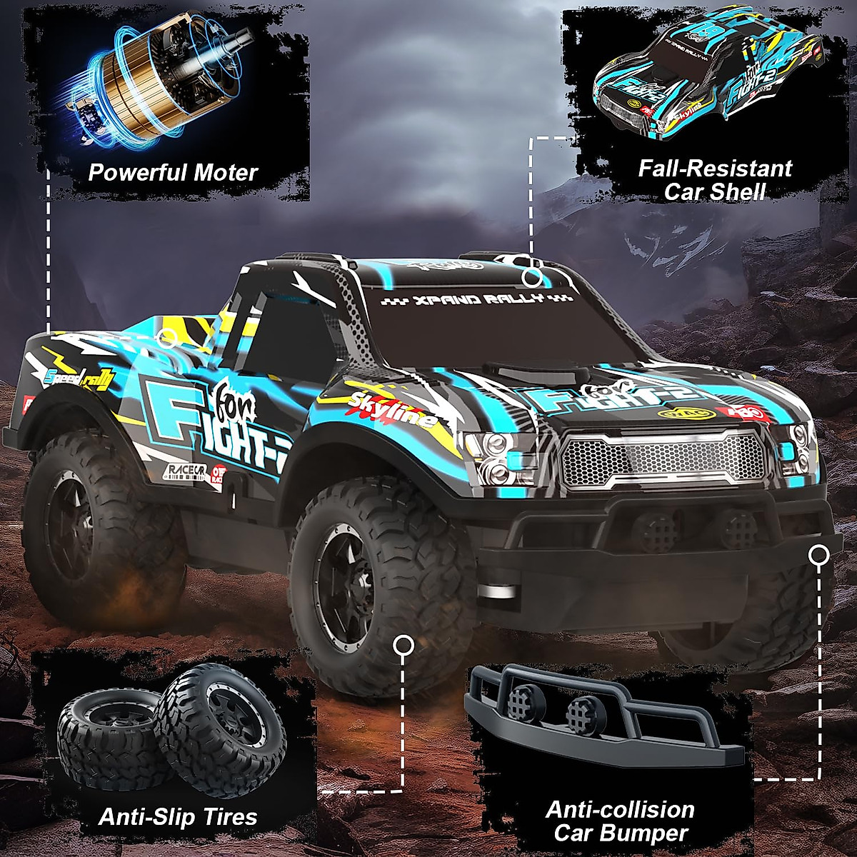 Remote Control Car, 1/24 Scale Model Racing Car Toys, RC Car for Kids and Boys with Cool Led Lights, Hobby RC Cars Toys Birthday Gifts for 3 4 5 6 7 8 Year Old Boys Girls