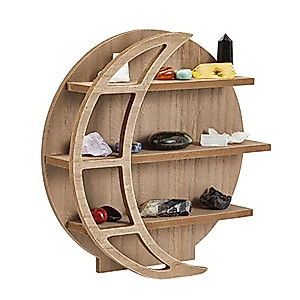 Farmlyn Creek Brown Wooden Moon Shelf, Rustic Wall Home Decor, Crystal Holder for Stones Display and Essential Oils (12 x 12 x 3 in)