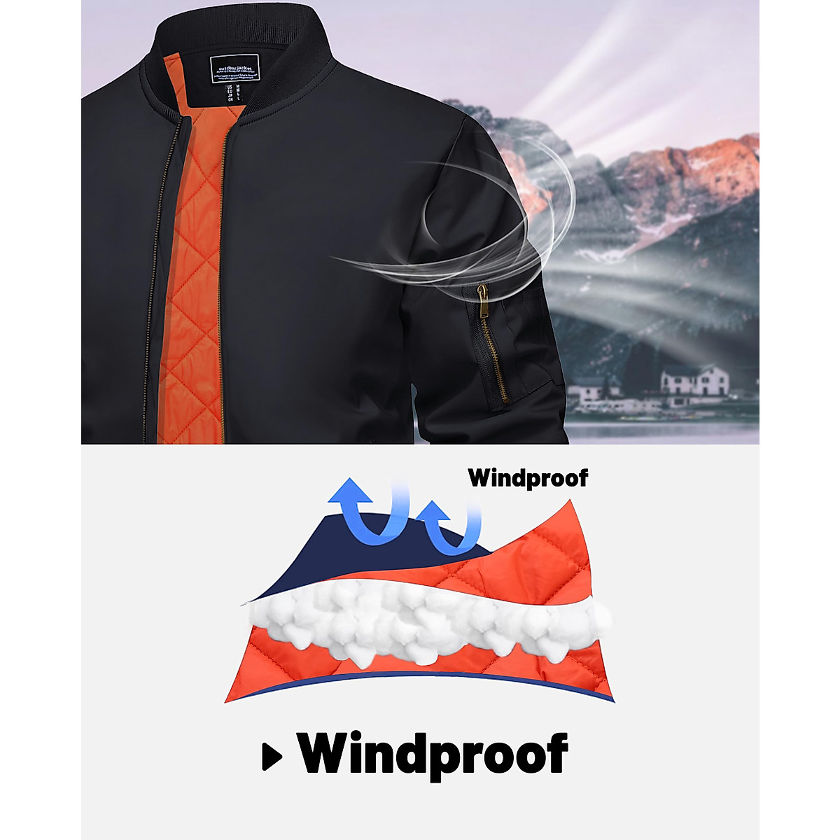 KEFITEVD Bomber Jackets for Men with Zipper Pockets Winter Fall Jackets Outdoor Casual Parka Jacket Puffer Jacket Windproof Sportswear Jackets