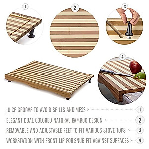 Prosumer's Choice Stovetop Cover Bamboo Cutting Board | Premium, Sustainable, Expands Kitchen Space, Easy to Clean - with Adjustable Legs and Juice Grooves - Large