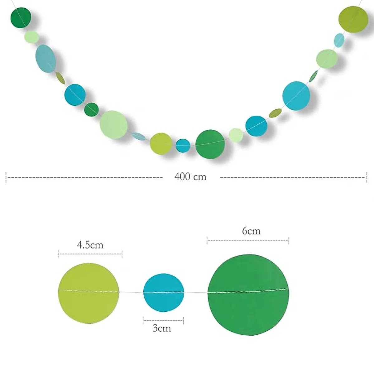 JEYE Blue and Green Circle Dots Party Garland Banner Decoration Polka Dots Paper Streamer Backdrop Hanging Decor for Baby Shower Birthday Wedding Christmas Graduation, Pack of 2, 26ft/8m in Total