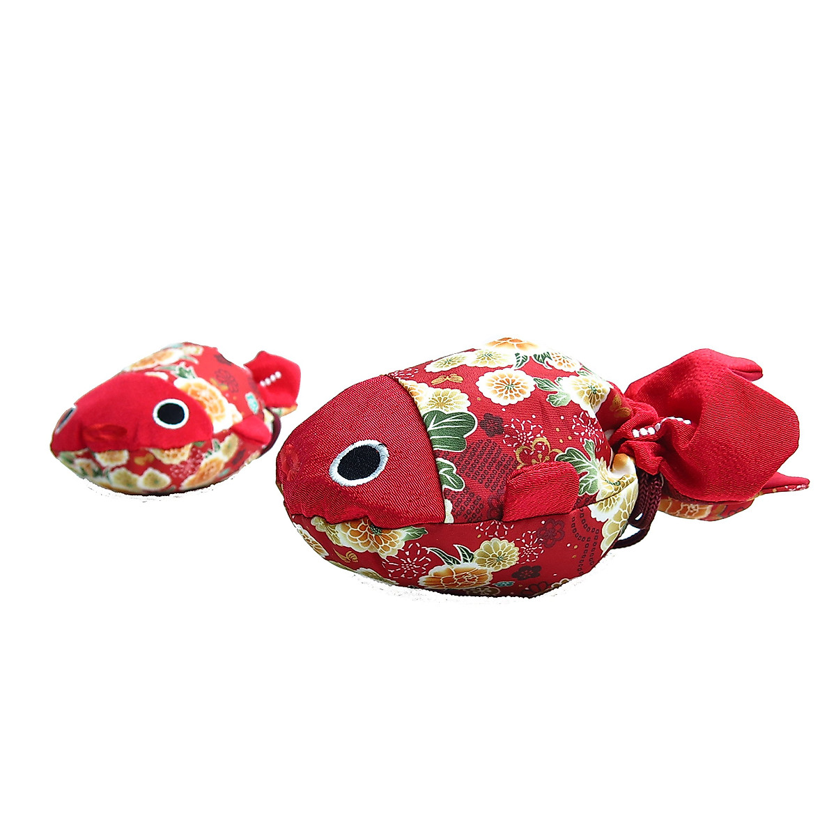 BARbee Red Japanese Chirimen & Kimono Print Fabric Goldfish Drawstring Pouch Coin Dice Purse Cosmetic Jewelry Key Travel Storage Bag Valentine's Day Gift Christmas Gift (Large)
