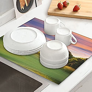 Golf Course Printed Drying Mat For Kitchen Ultra Absorbent Microfiber Dishes Drainer Mats Non-Slip Silicone Quick Dry Pad - 18 X 16inch