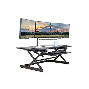 Rocelco 46" Large Height Adjustable Standing Desk Converter, Quick Sit Standup Triple Monitor Riser, Gas Spring Assist Computer Workstation, Retractable Keyboard Tray, (R DADRB-46), Black