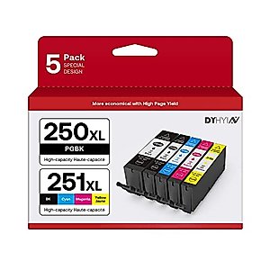 PGI-250XL CLI-251XL 5 Color Value Pack, Compatible for Canon 250 251 Ink Cartridges to use with PIXMA MX922, MG5420, MG5520, MG5522, MG6320, MG6620, iP7220 (PGBK, Black, Cyan, Magenta, Yellow)