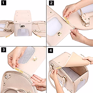 PetsHome Dog Carrier Purse, Pet Carrier, Cat Carrier, Foldable Waterproof Premium Leather Pet Travel Portable Bag Carrier for Cat and Small Dog Home & Outdoor Beige