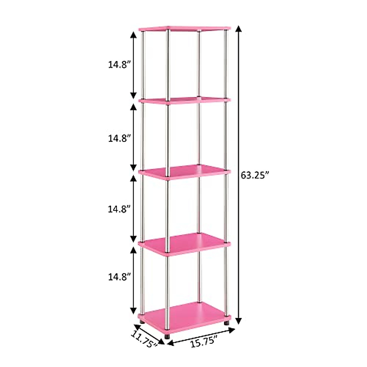 Convenience Concepts Designs2Go No Tools 5 Tier Tower, Pink/Chrome