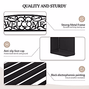 VINGLI 50" Patio Outdoor Metal Welcome Bench,Powder Coated Cast Iron Steel for Garden Path Yard Lawn Work Entryway Decor Deck, Black