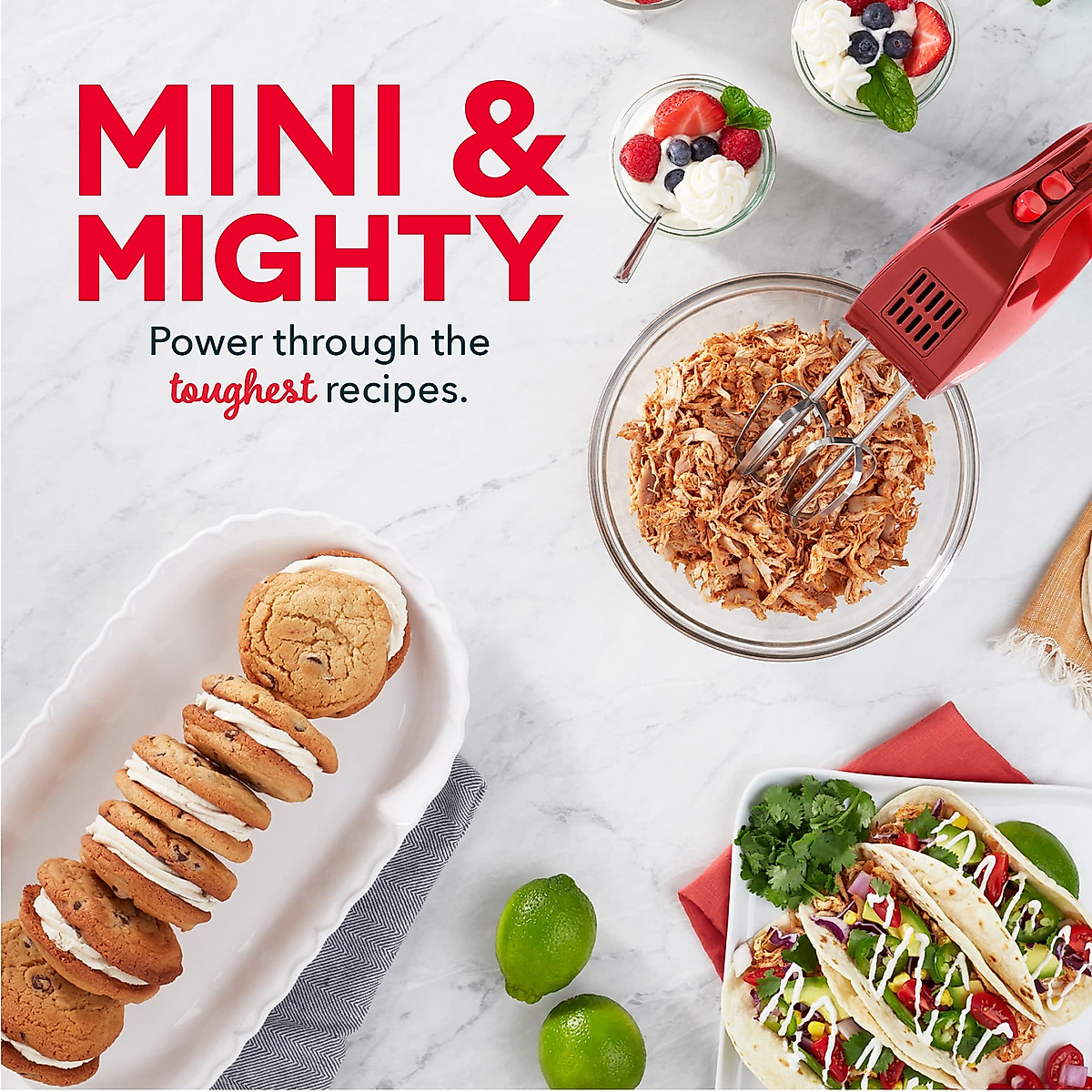 Dash SmartStore™ Compact Hand Mixer Electric for Whipping + Mixing Cookies, Brownies, Cakes, Dough, Batters, Meringues & More, 3 Speed, 150-Watt - Red