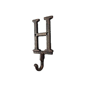 Handcrafted Nautical Decor Rustic Copper Cast Iron Letter H Alphabet Wall Hook 6"