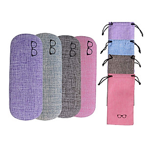 Baitaihem 4 Pack Hard Shell Eyeglasses Case Portable Hard Spectacle Case with Protector Pouch Bag