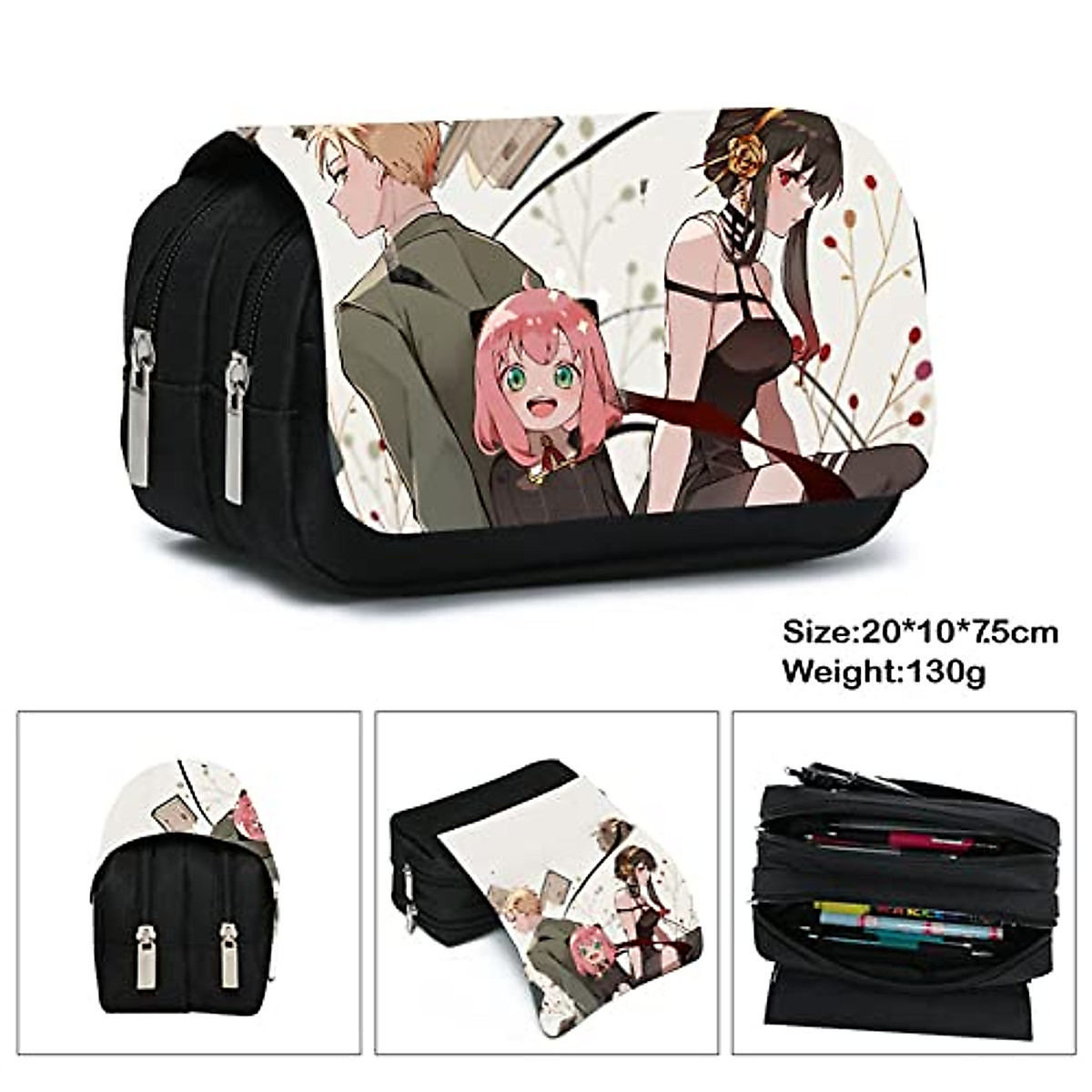 Anya Forger Cosplay Pencil Case 4 Compartments Pencil Pouch Portable Large Storage Canvas Pen Bag for School Teen Girl Boy Men Women