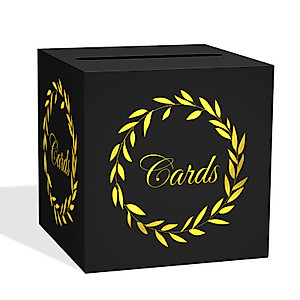 Black Card Box for Party, 8.7" Leaf Gold Foil Design Gift Cards Receiving Box Holder for Wedding, Bridal Shower, Graduation, Birthday, Retirement, Baby Shower, Anniversaries Party Decorations