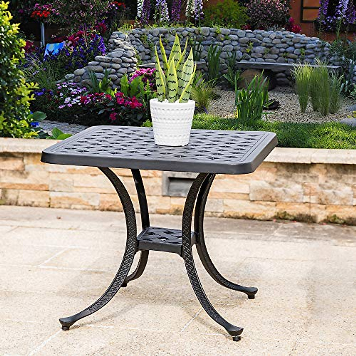 Elm Plus EPL1004 Outdoor 21" Square Cast Aluminum Patio Side Table, Black Finished