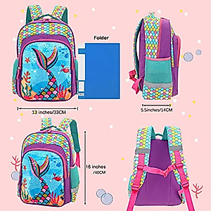 HAPPYSUNNY Mermaid Backpack for Girls Age 6-8 with Reversible Sequins 16 Inch School Bookbags for Kids Children 5-10 Years Old Preschool Elementary Kindergarten with Chest Strap