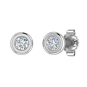 10K White Gold Bezel Set Round Diamond Stud Earrings (1/10 Carat) (SI1-SI2 Clarity)