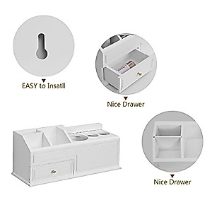 WELLAND Wood Hair Dryer Holder, Hair Tool Organizer, Curling Iron Holder Hair Styling Tool Organizer for Bathroom, White