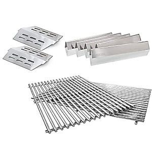 QuliMetal SUS304 Flavor Bars, SUS304 Heat Deflectors and 9MM SUS304 Cooking Grates for Weber Genesis 300 E310 E320 E330 S310 S330 (with Front Control Knobs)