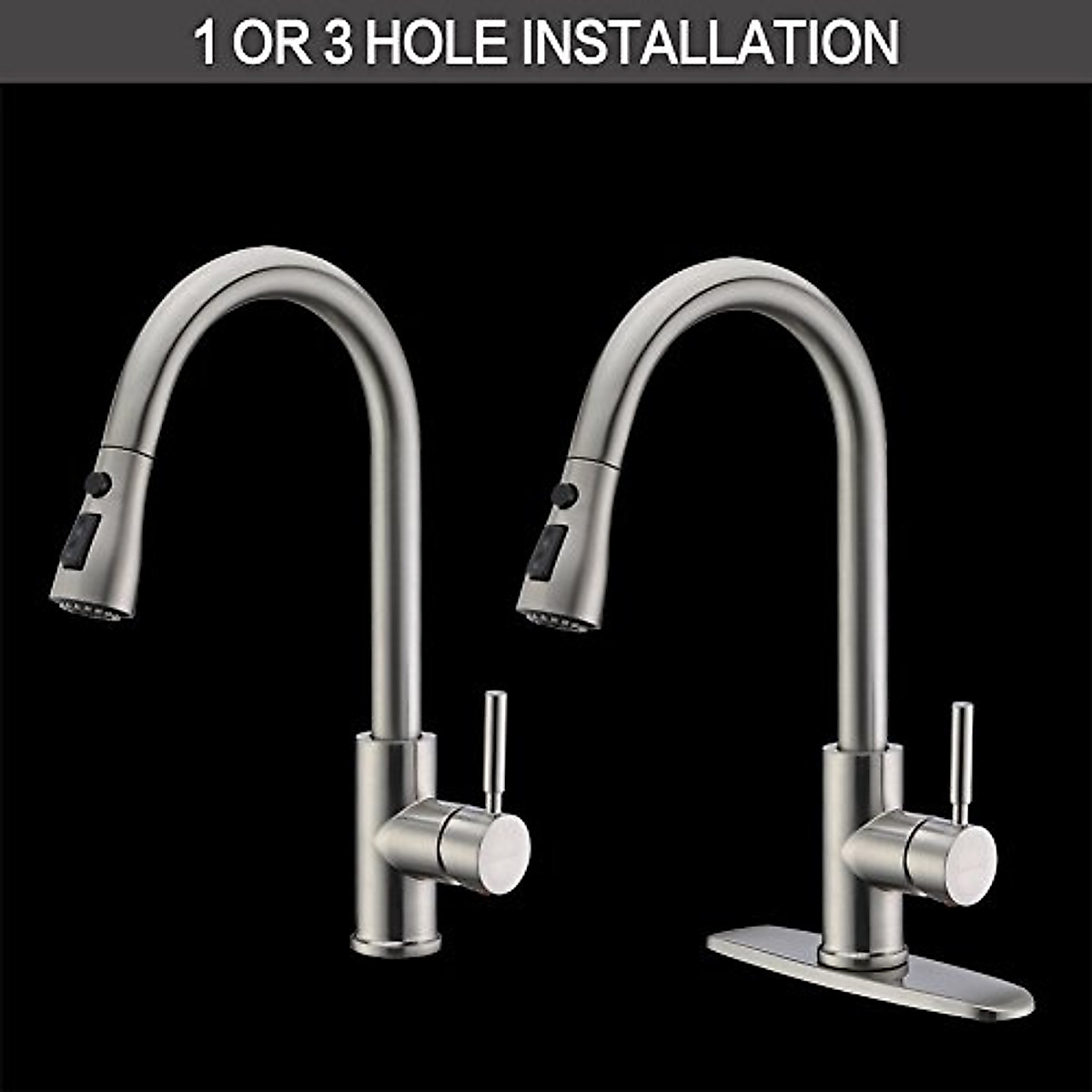 WEWE Single Handle High Arc Brushed Nickel Pull Out Kitchen Faucet,Single Level Stainless Steel Kitchen Sink Faucets with Pull Down Sprayer