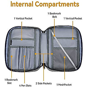 QASMANA Bible Cover, Standard Size Polyester Bible Case with 4 Highlighters, Internal Compartments and Zippers, 10x7x2 Inches, (Gray)
