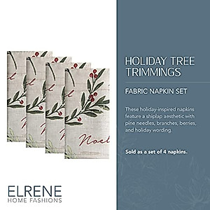 Elrene Home Fashions Holiday Tree Trimmings Fabric Napkins, Set of 4, 17 Inches x 17 Inches