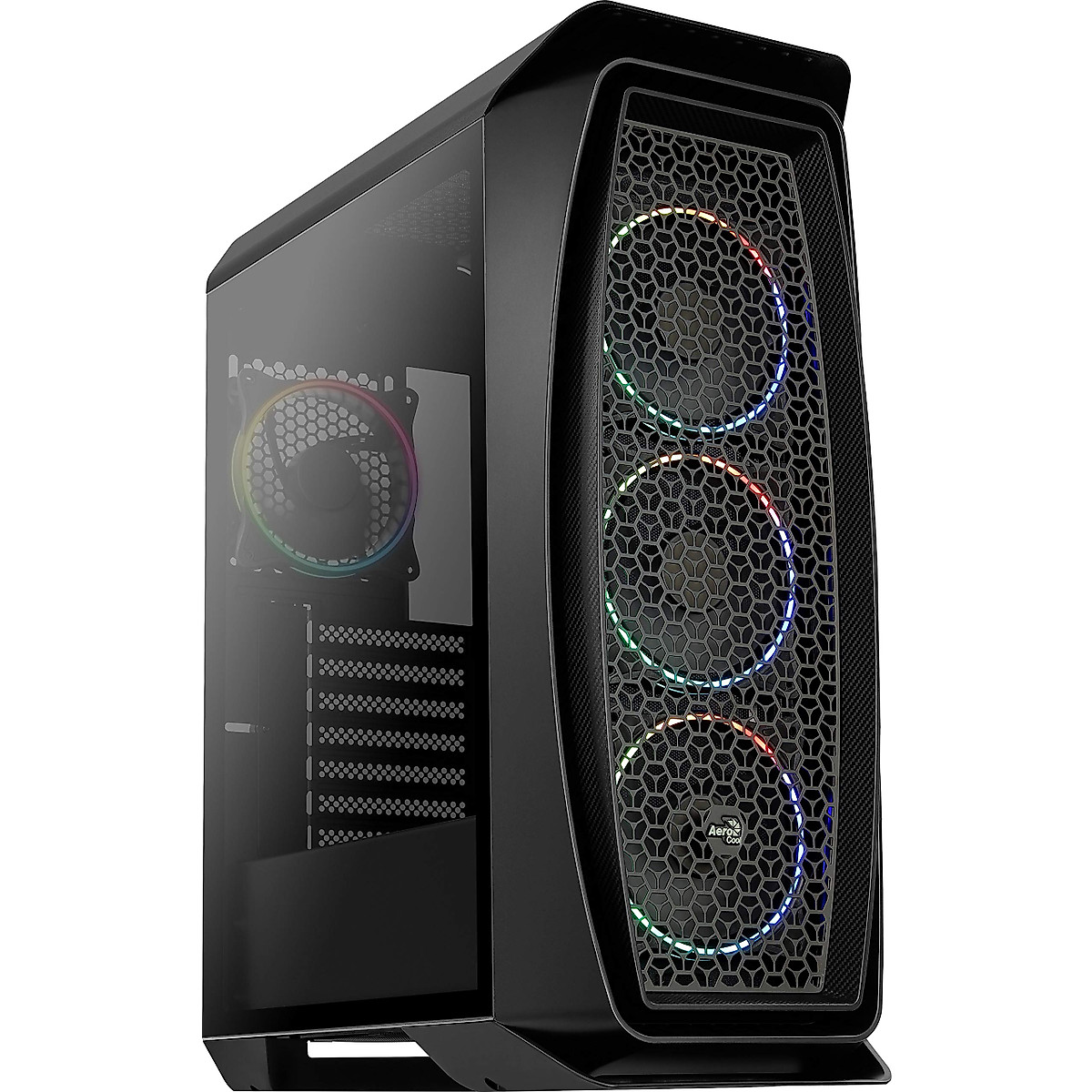 Gaming PC Case Mid-Tower Chassis by AeroCool, AeroOne Eclipse Black, Tempered Glass Panel, 4X RGB Fans, 2X USB 3.0, ATX Desktop Case
