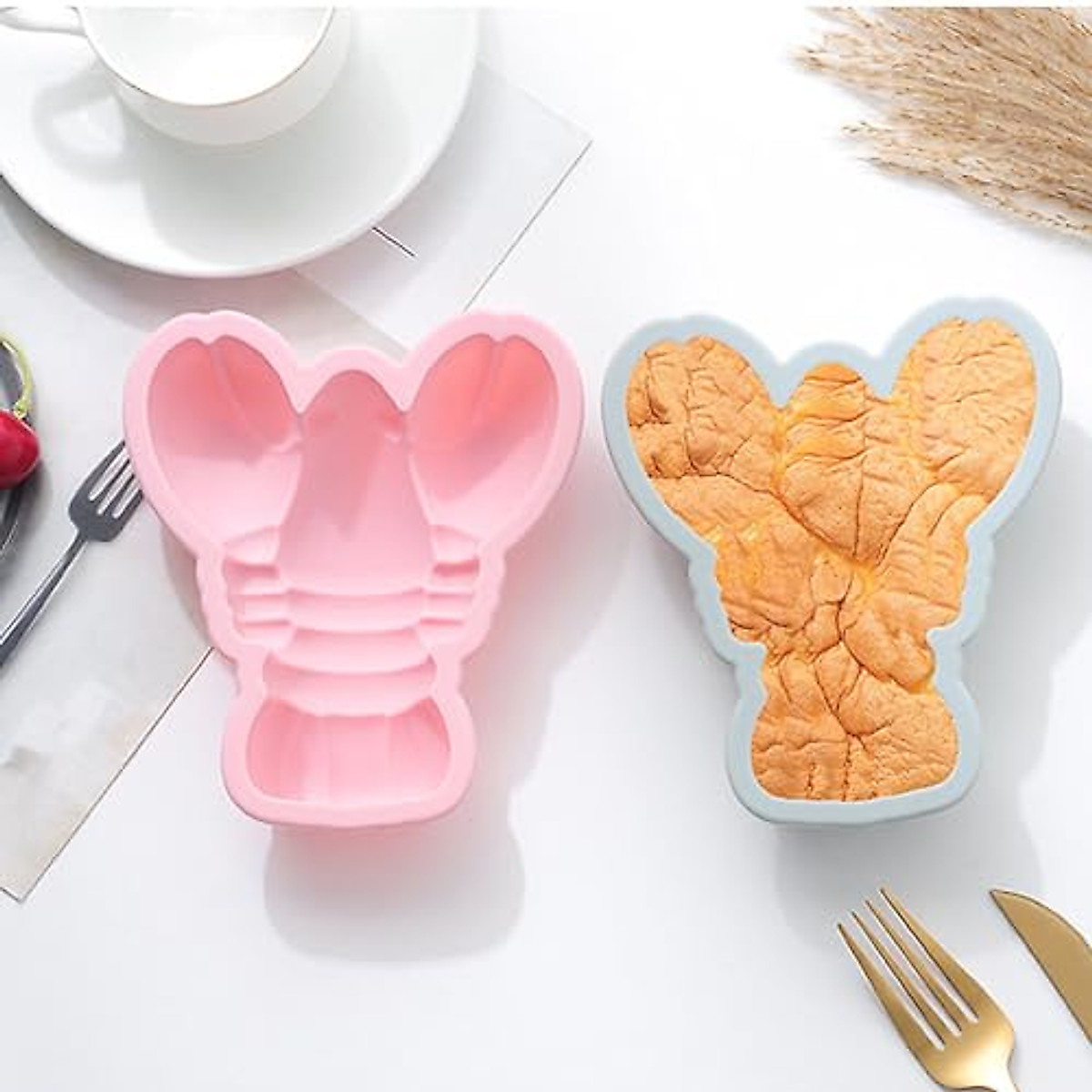 Stareal 4 Packs Layer Cake Pans, Silicone Pancake Molds, 4 Inch Novetly Cake Molds, Quick Release Layer Rainbow Baking Cake Pan for Wedding Birthday Christmas (Lobster)