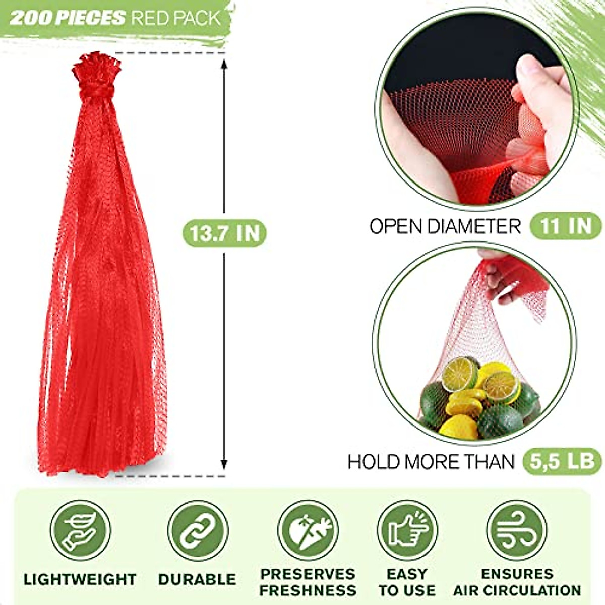 Vegetables Storage Mesh Bag for Fridge - 200Pcs 13.7 IN Drawstring Mesh Bag Produce Bags Reusable Washable Onion Storage Tote Bag Farmers Market Bag - Fruit Bags Grocery Bag Shopping Bag Onion Netting