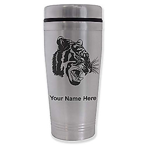 LaserGram 16oz Commuter Mug, Tiger Head, Personalized Engraving Included