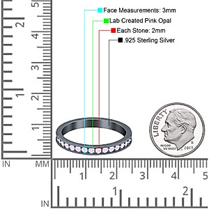 Black Tone, Lab Created Pink Opal Size-5 Full Eternity Stackable Band Wedding Engagement Bridal Ring CZ 925 Sterling Silver