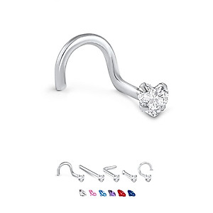 14k White Gold Nose Bone Ring 3mm Red Heart CZ 22G
