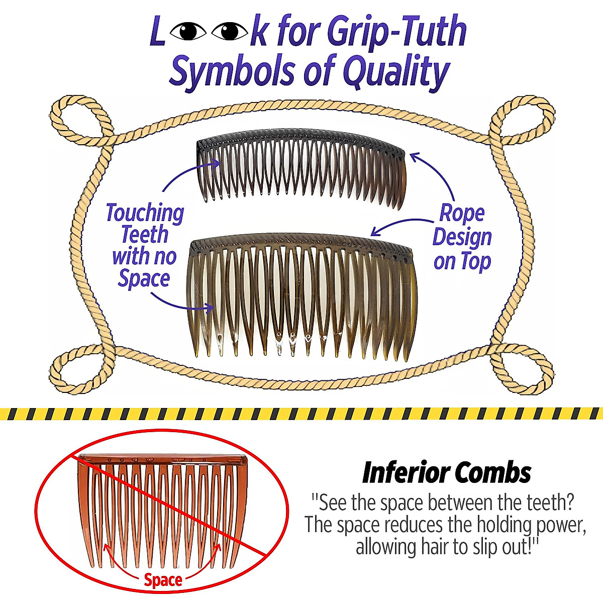 Good Hair Days Grip-Tuth Combs - Set Of 2 Hair Side Combs - Hair Combs For All Types Of Hair - Decorative & Hair Styling Women Accessories (Clear, 3 ¼ ″ Wide)