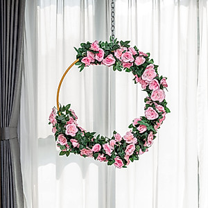 4 Pack (32FT) Artificial Rose Vine Fake Flowers Garland Hanging Silk Rose Ivy Plants Vine for Wedding Arch Party Garden Home Bedroom Office Wall Aesthetic Art Décor (Pink)