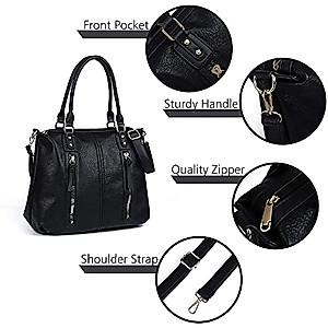 Top Handle Satchel Bags for Women Large Hobo Shoulder Bags Leather Tote Crossbody Purses and Handbags Multiple Pockets barrels Bag Black
